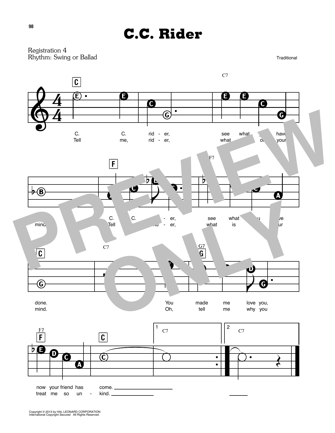 Traditional "C.C. Rider" Sheet Music Notes | Download Printable PDF ...