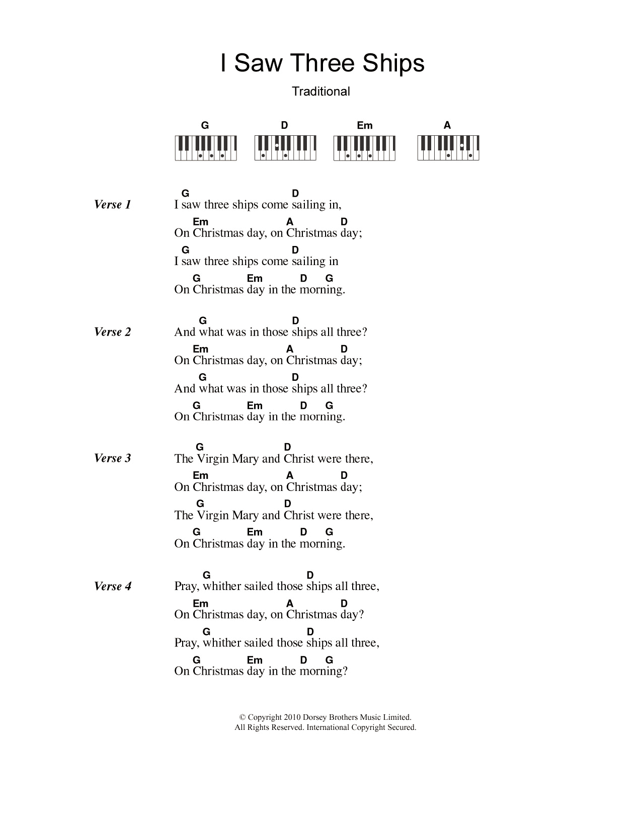 Traditional Carol "I Saw Three Ships" Sheet Music & Chords | Download 2 ...