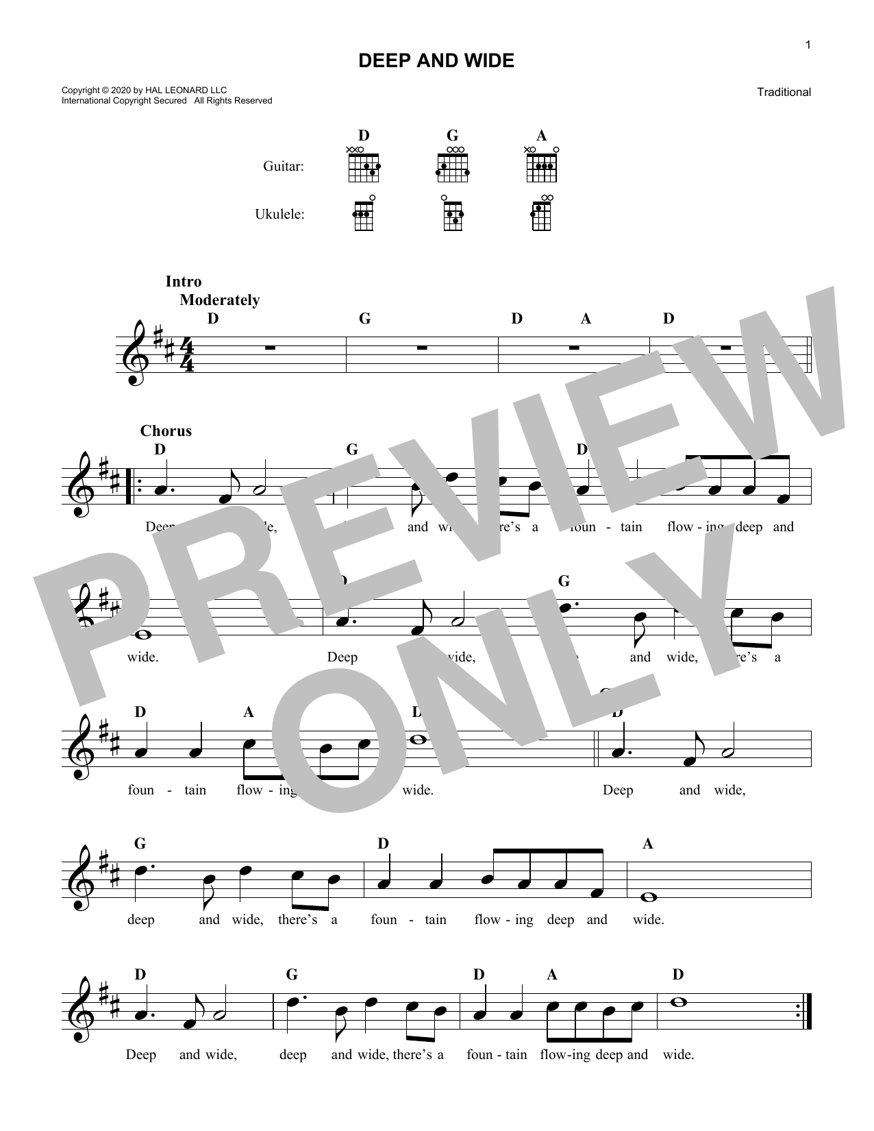 Traditional "Deep And Wide" Sheet Music Notes | Download Printable PDF ...