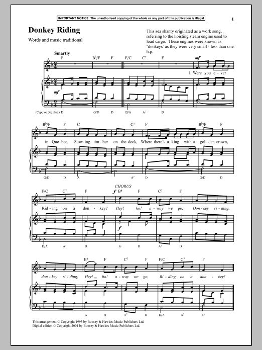 Traditional "Donkey Riding" Sheet Music & Chords | Download 2-Page ...