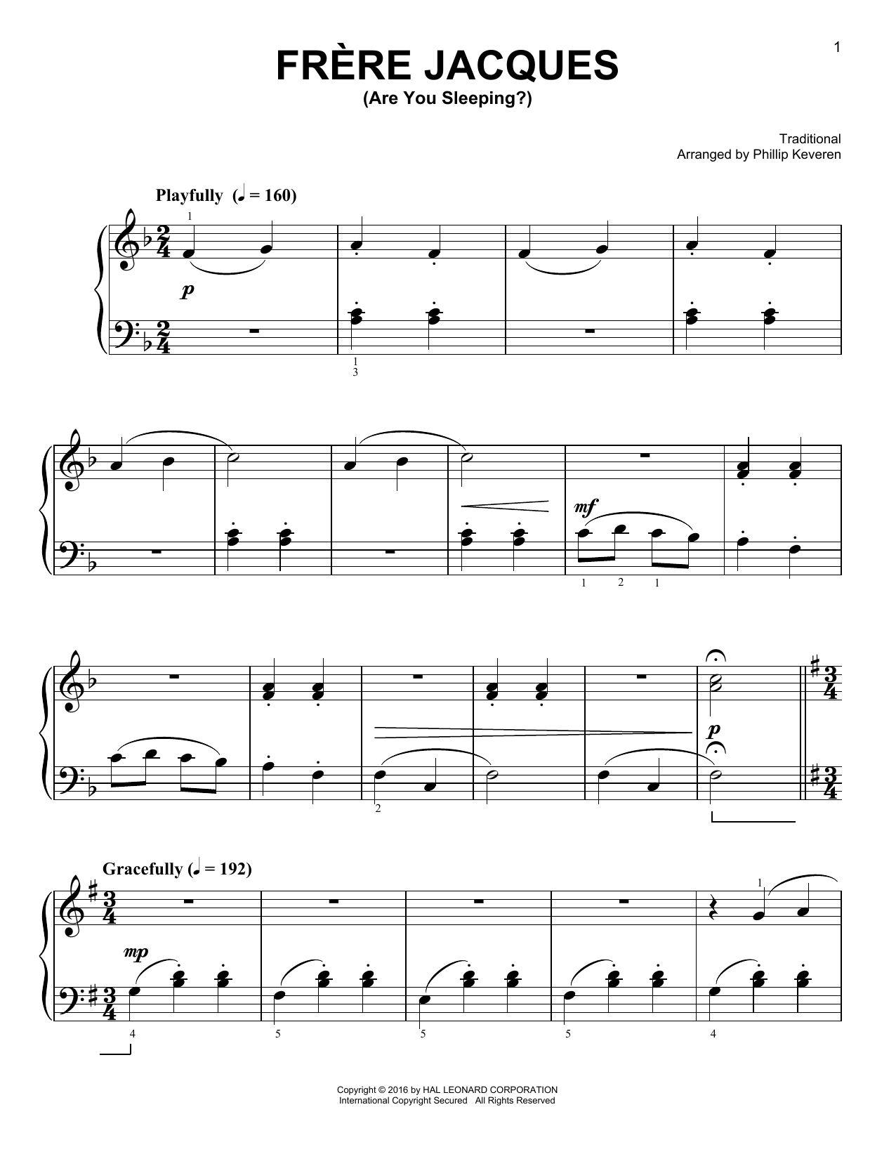 Traditional "Frere Jacques" Sheet Music & Chords | Download 4-Page ...