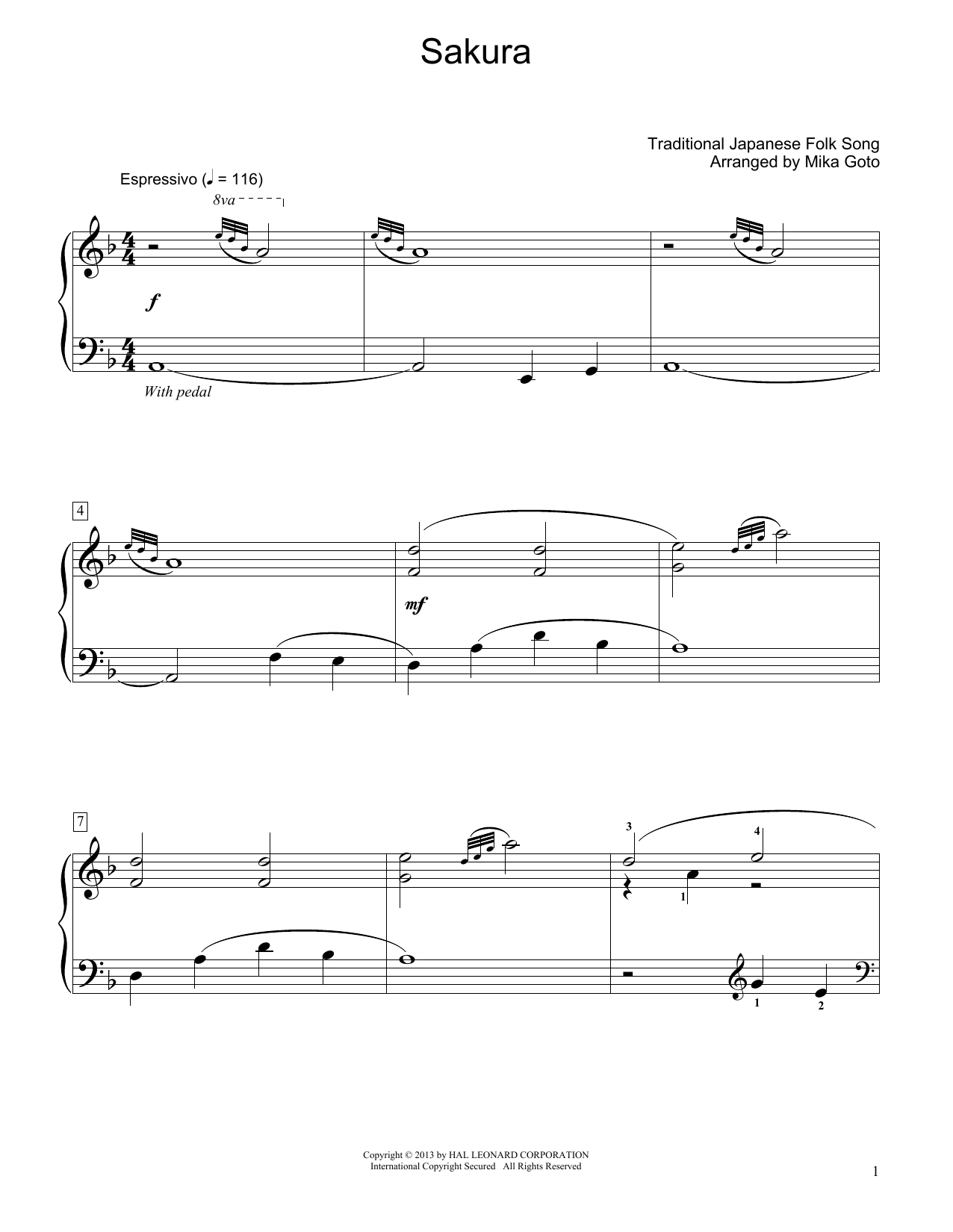 Traditional Japanese Folk Song "Sakura (arr. Mika Goto)" Sheet Music & Chords | Download 3-Page ...