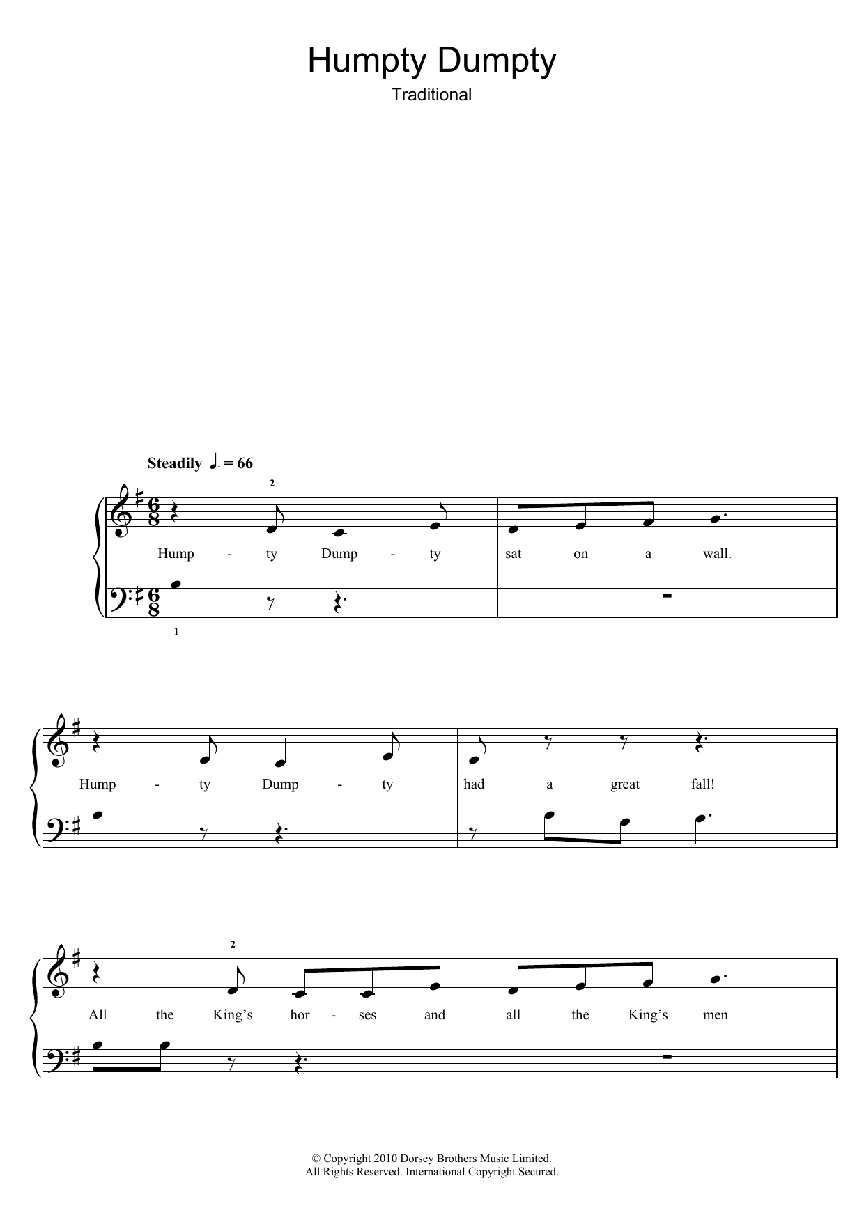 Traditional Nursery Rhyme "Humpty Dumpty" Sheet Music & Chords ...