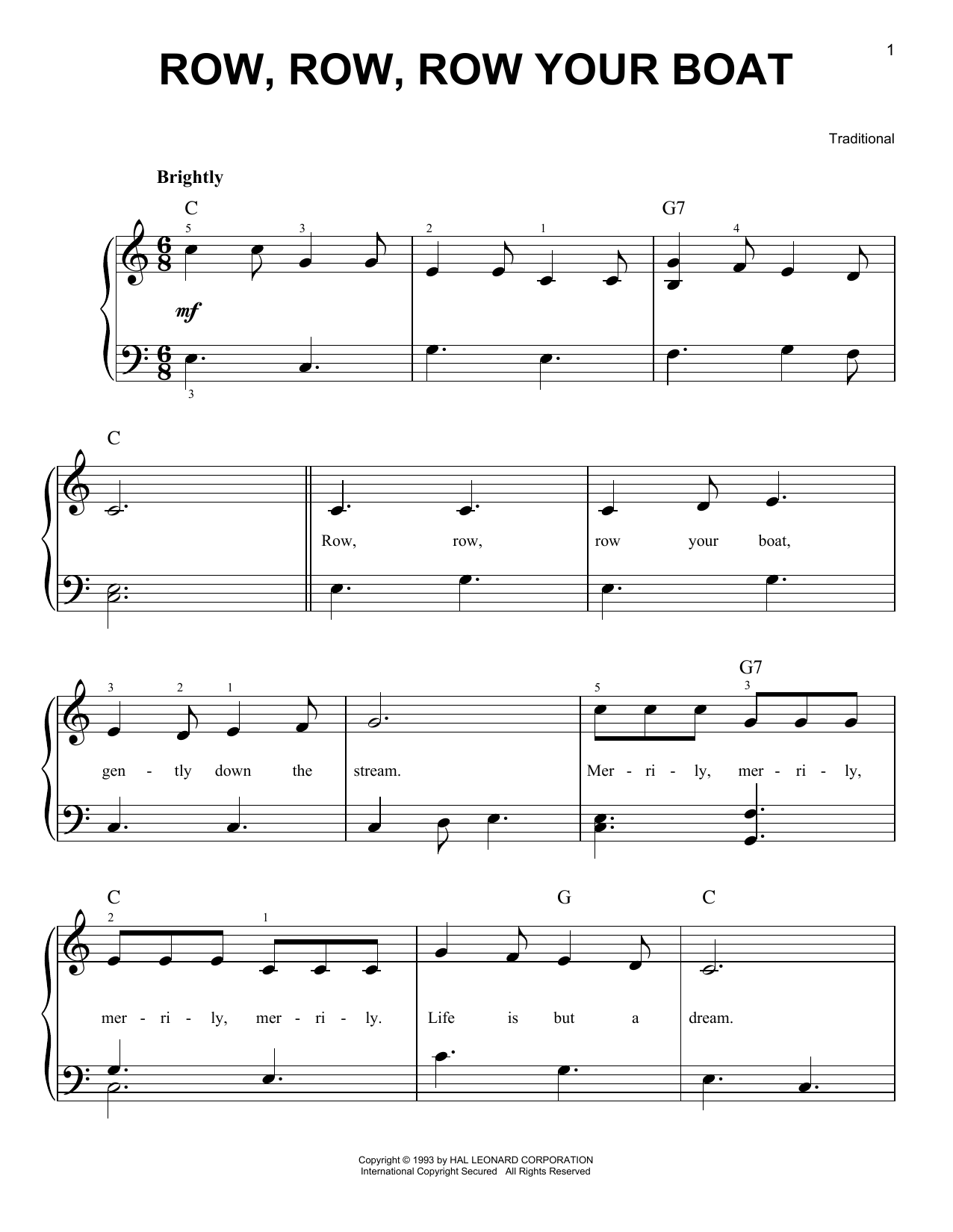Traditional "Row, Row, Row Your Boat" Sheet Music Notes | Download ...