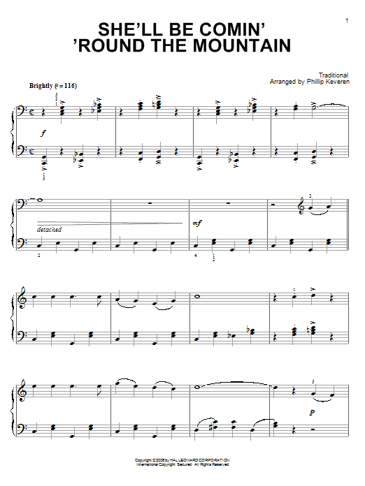 Traditional "She'll Be Comin' 'Round The Mountain (arr. Phillip Keveren)" Sheet Music & Chords ...