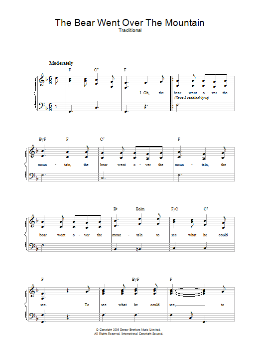 Traditional "The Bear Went Over The Mountain" Sheet Music & Chords ...