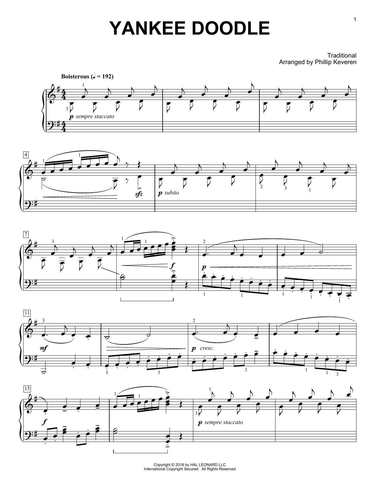Traditional "Yankee Doodle [Classical version] (arr. Phillip Keveren ...