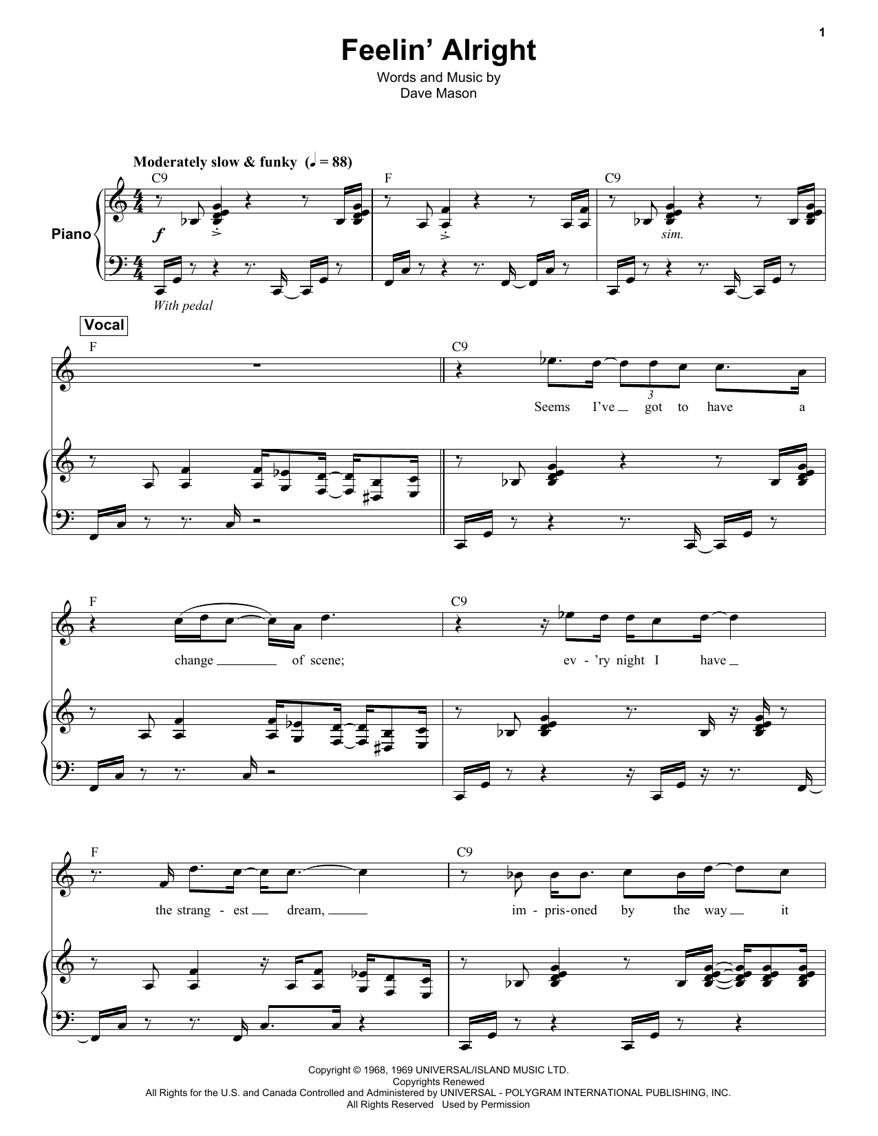 Traffic "Feelin' Alright" Sheet Music & Chords | Download 10-Page ...