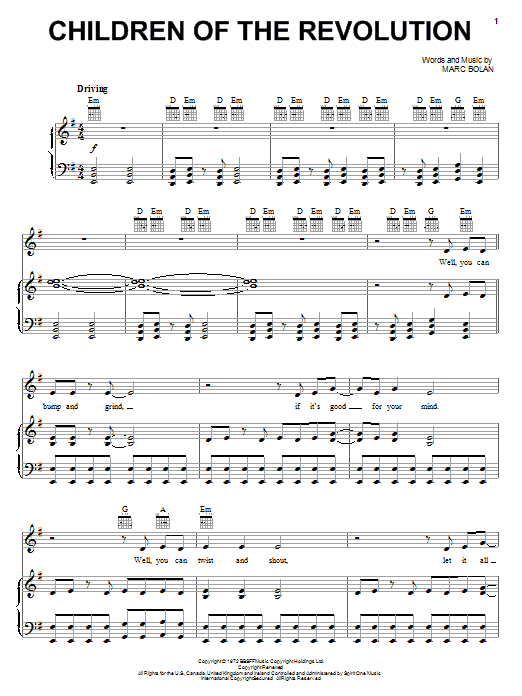 T. Rex "Children Of The Revolution" Sheet Music Notes | Download ...
