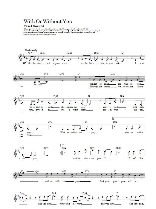 U2 "With Or Without You" Sheet Music & Chords | Download 8-Page ...