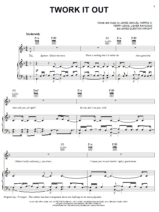 Usher "Twork It Out" Sheet Music & Chords | Download 11-Page Printable ...