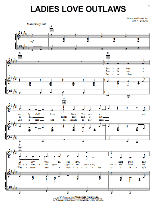 Waylon Jennings "Ladies Love Outlaws" Sheet Music & Chords | Download 4 ...