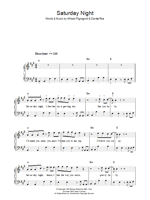 Whigfield "Saturday Night" Sheet Music & Chords | Download 2-Page ...