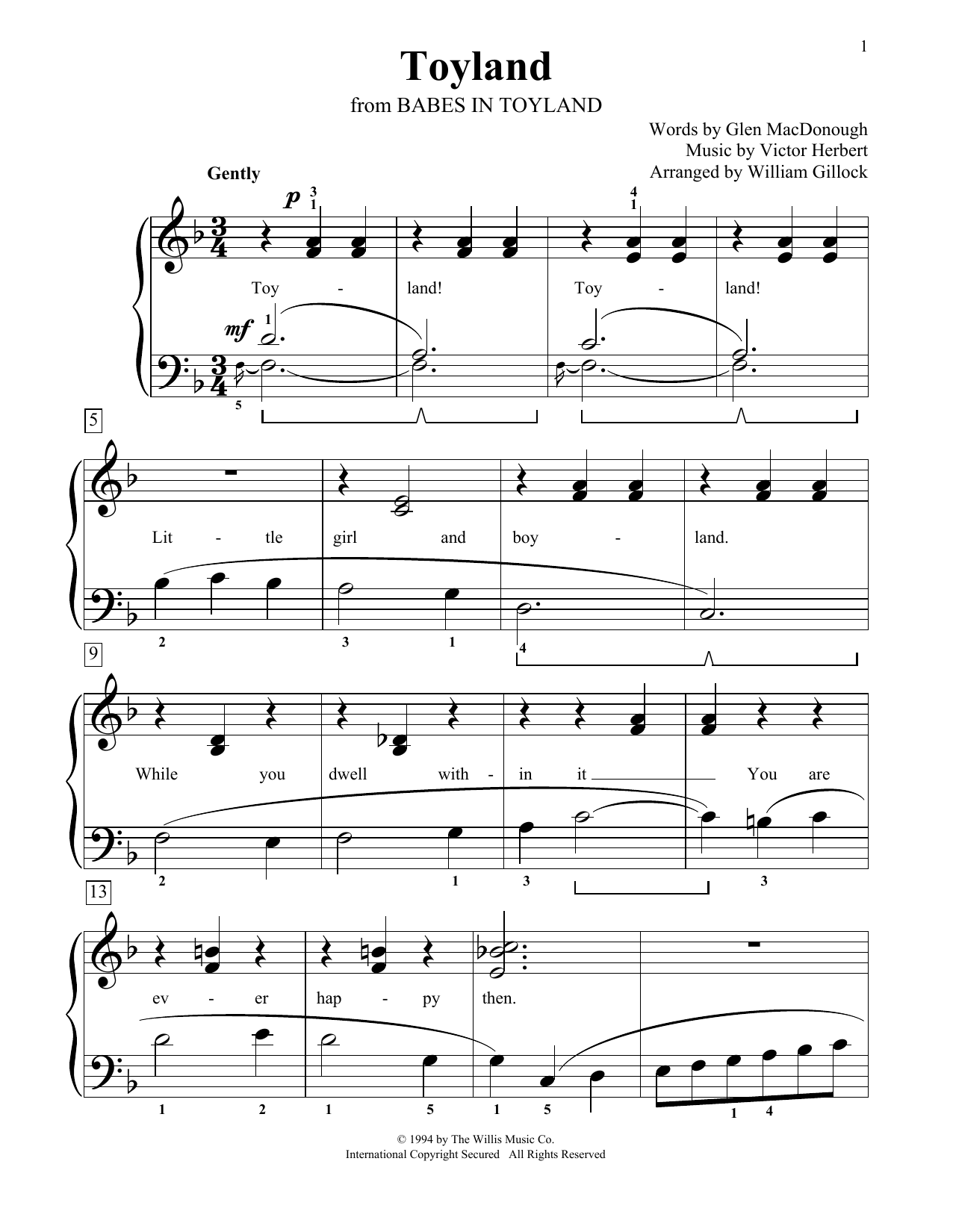 William Gillock "Toyland" Sheet Music Notes | Download Printable PDF ...