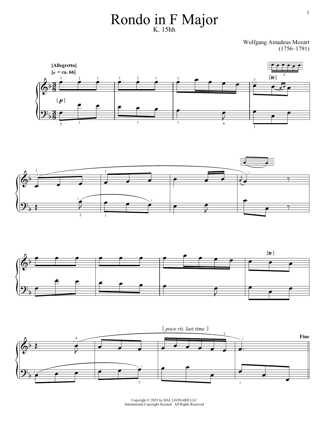 Wolfgang Amadeus Mozart "Rondo, K. 15hh" Sheet Music & Chords ...