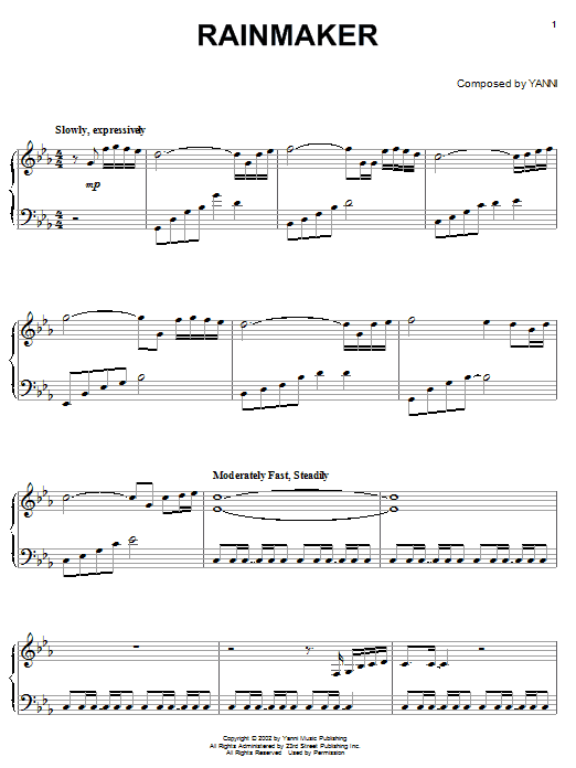 Yanni "Rainmaker" Sheet Music & Chords | Download 10-Page Printable PDF Piano Solo Score 53195