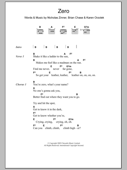 Yeah Yeah Yeahs "Zero" Sheet Music & Chords | Download 3-Page Printable ...