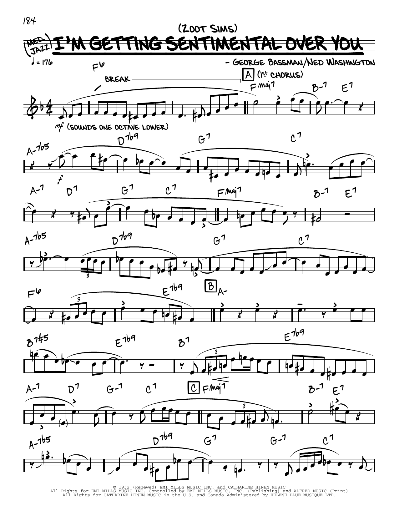 Zoot Sims "I'm Getting Sentimental Over You (solo only)" Sheet Music ...